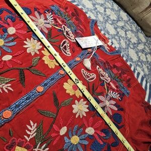Johnny Was | Tops | Johnny Was Red Floral Embroidered Button Down Shirt ...